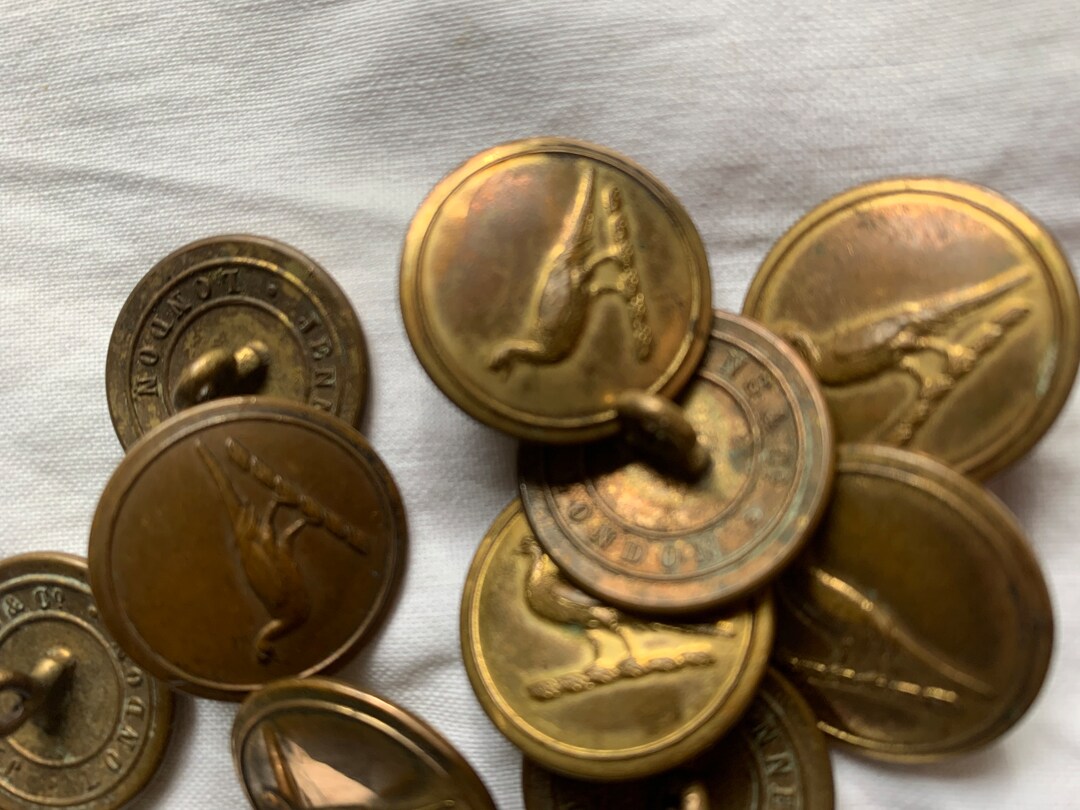 Set of 8 , Antique Brass Livery, Hunting Buttons, Jenner’s &co, London ...