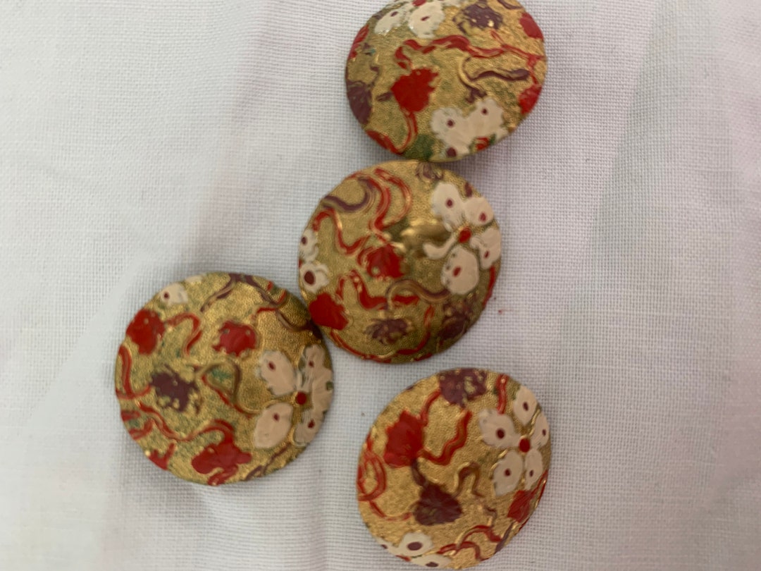 Antique Domed Enamel Set of 4 Buttons, Shanked, Collectors, Costume ...