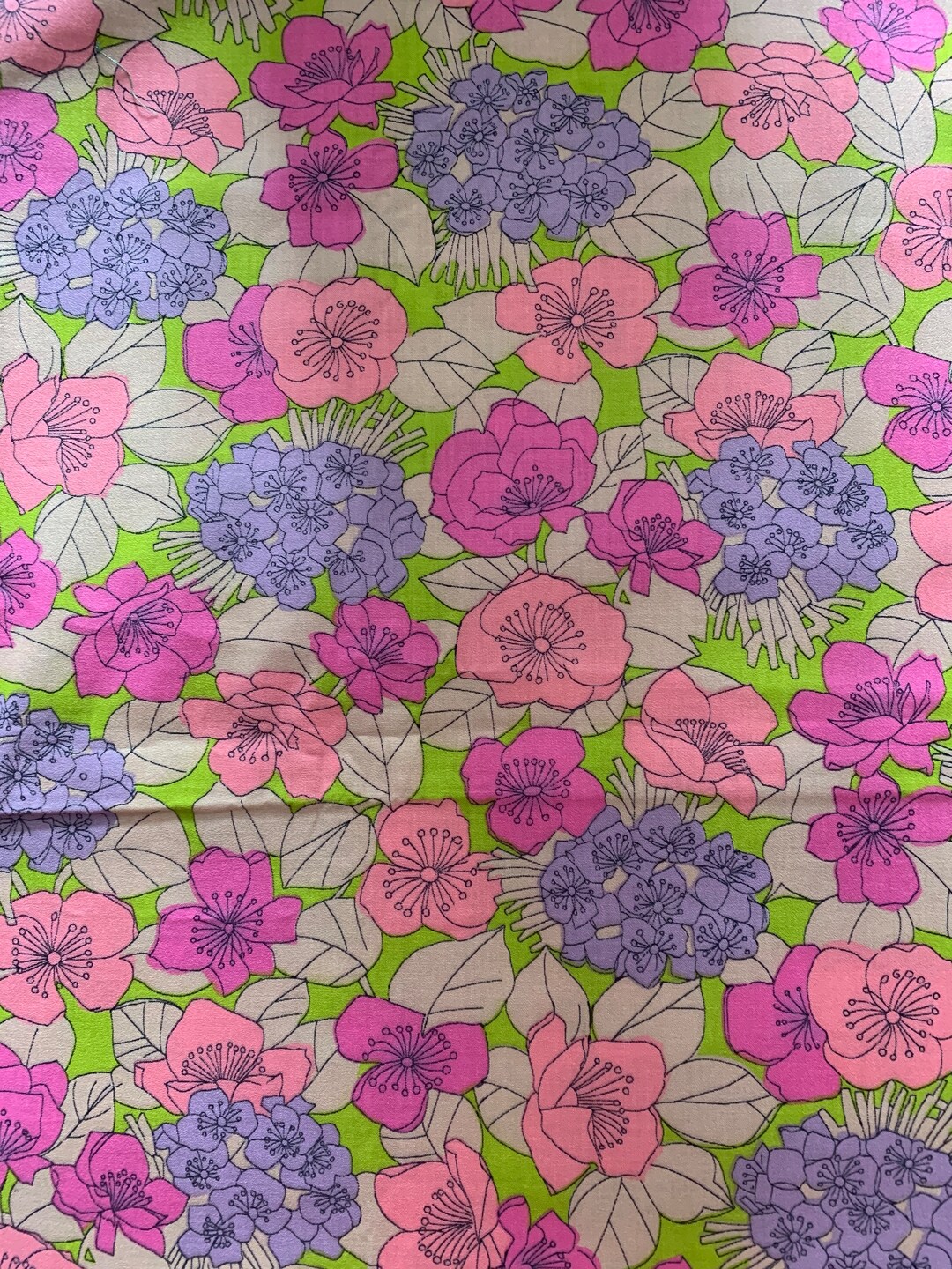 Vintage 1970s Floral Cotton Fabric, 233cm Length, Dressmaking, Sewing ...