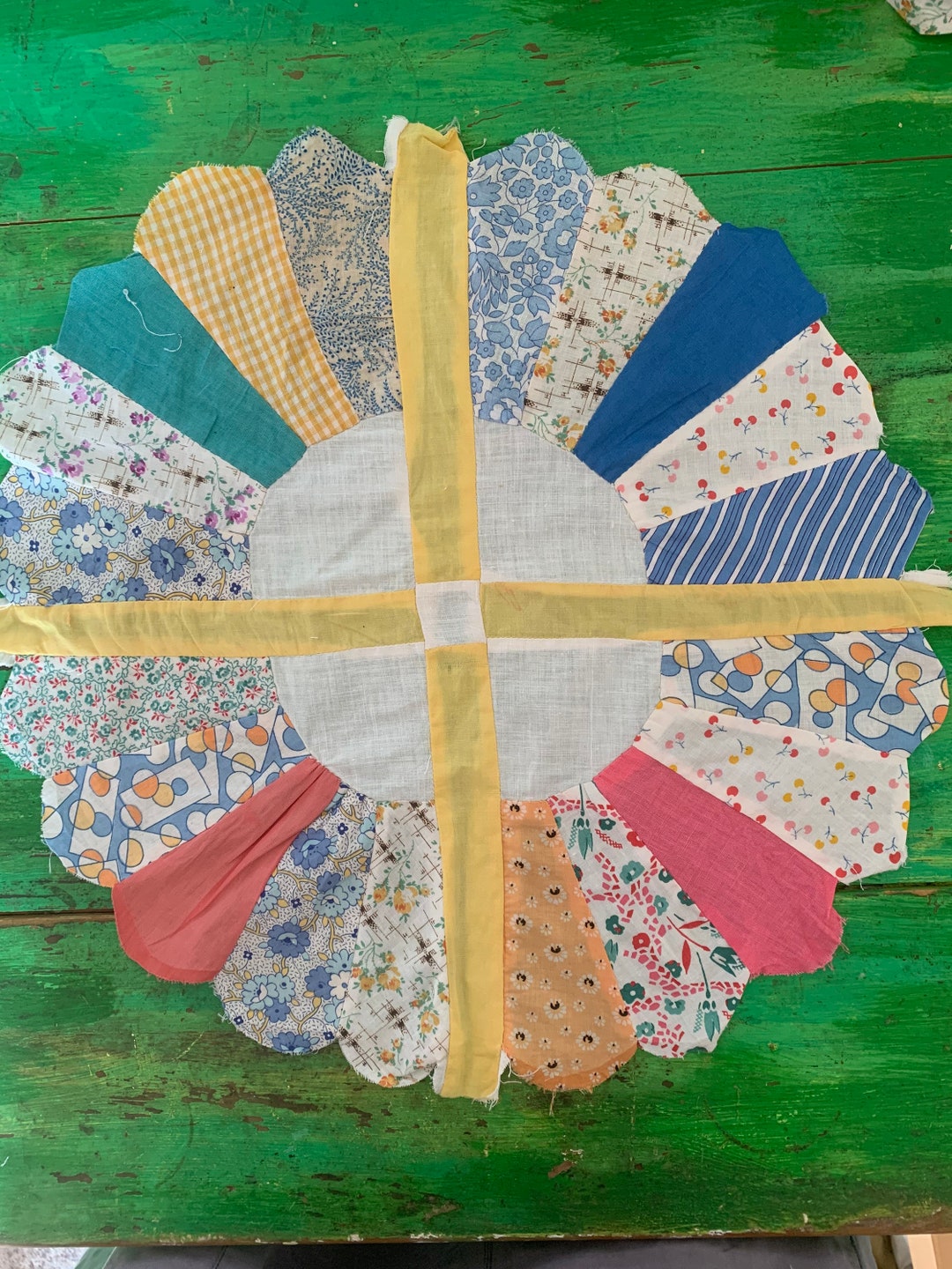 Set Two Vintage Patchwork Pieces, Diameter Approx 49cm, Flower Shape ...