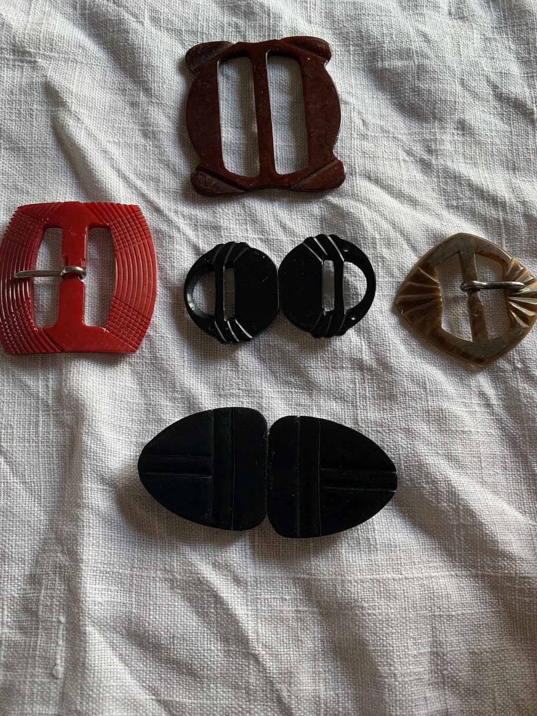 Set of 5 Different Vintage French Dress Buckles, Dressmaking, Sewing ...