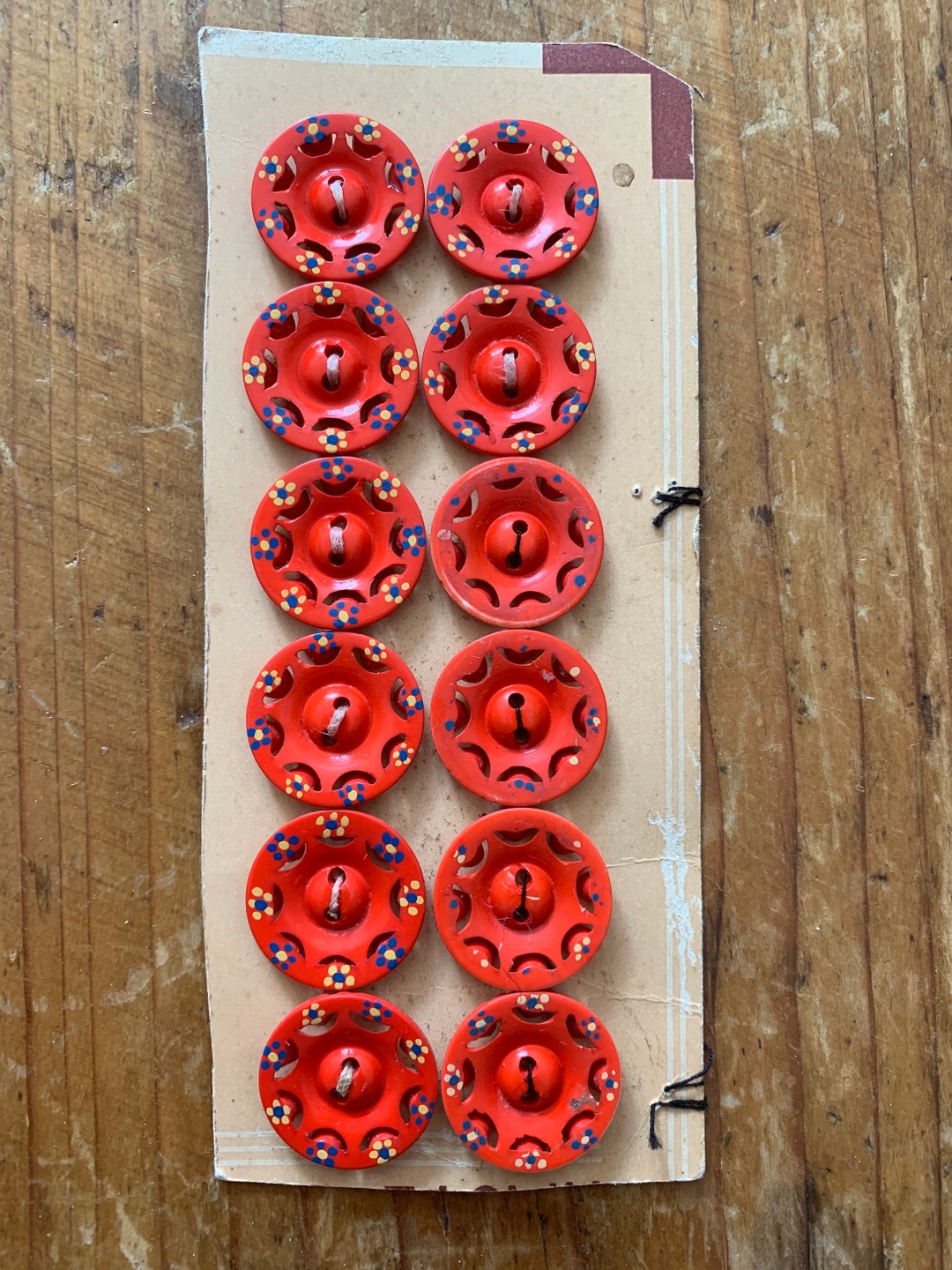 Vintage French Card of Red Painted Buttons, Set of 12, Craft Supplies ...