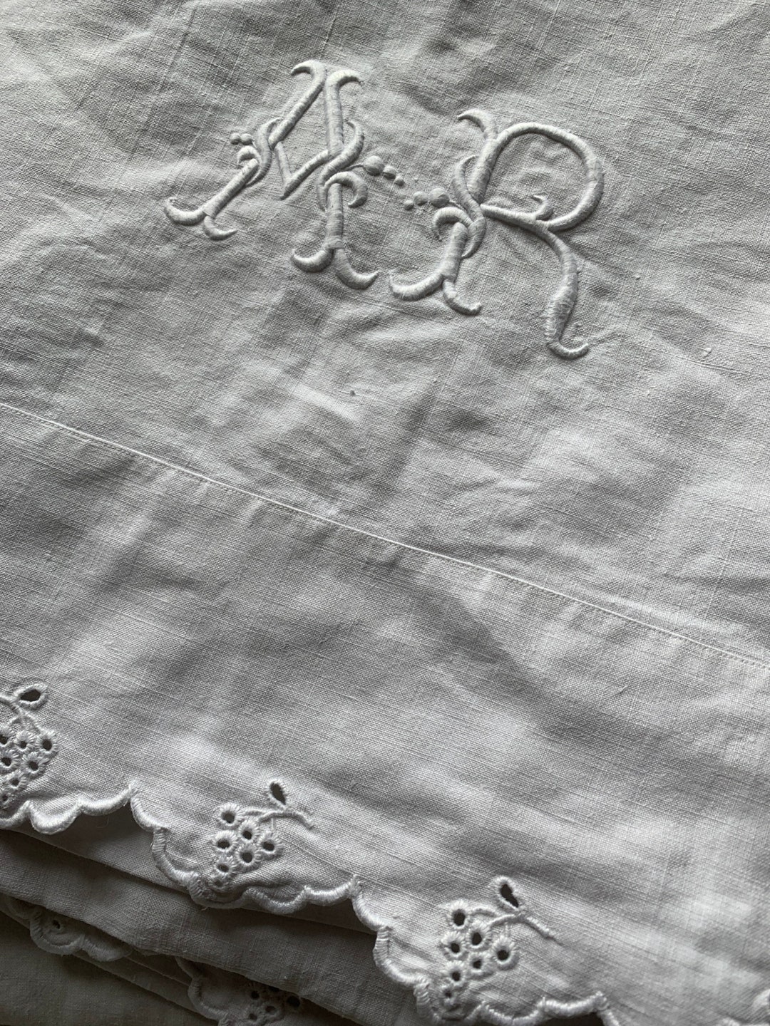 Vintage French Linen Sheet With Hand Embroidered AR Monogram, and ...