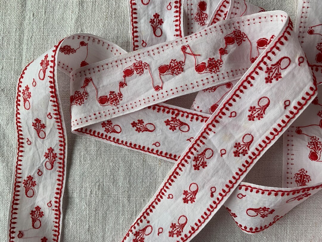 Vintage French Red and White Trim, 550cm Length, Craft Supplies, Sewing ...