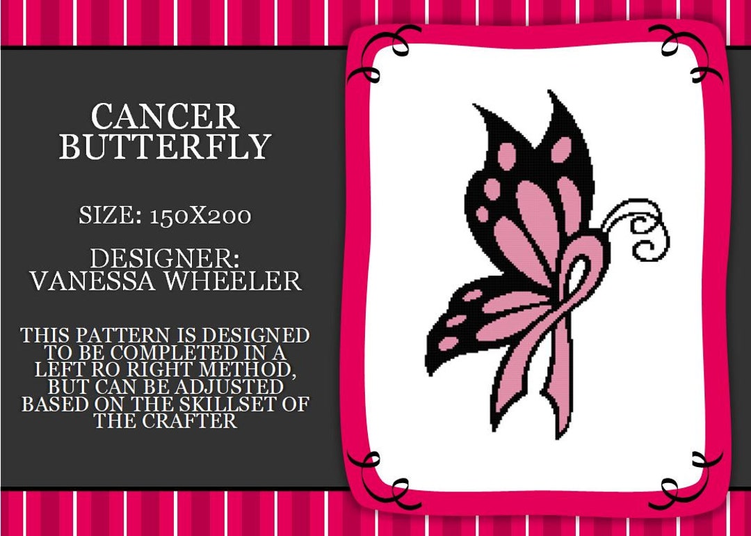 Cancer Ribbon Butterfly Graph PATTERN ONLY With Written Stitch Counts ...