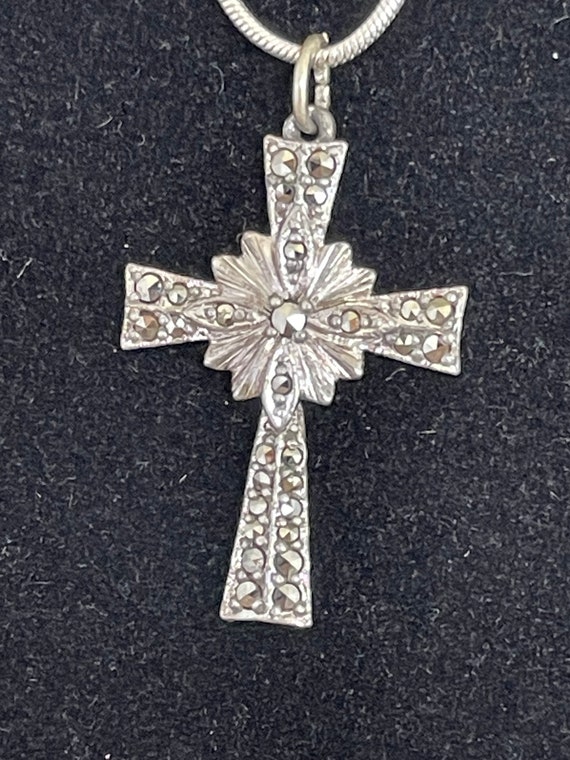 Silver coloured cross with marcasite - Vintage gothic… - Gem