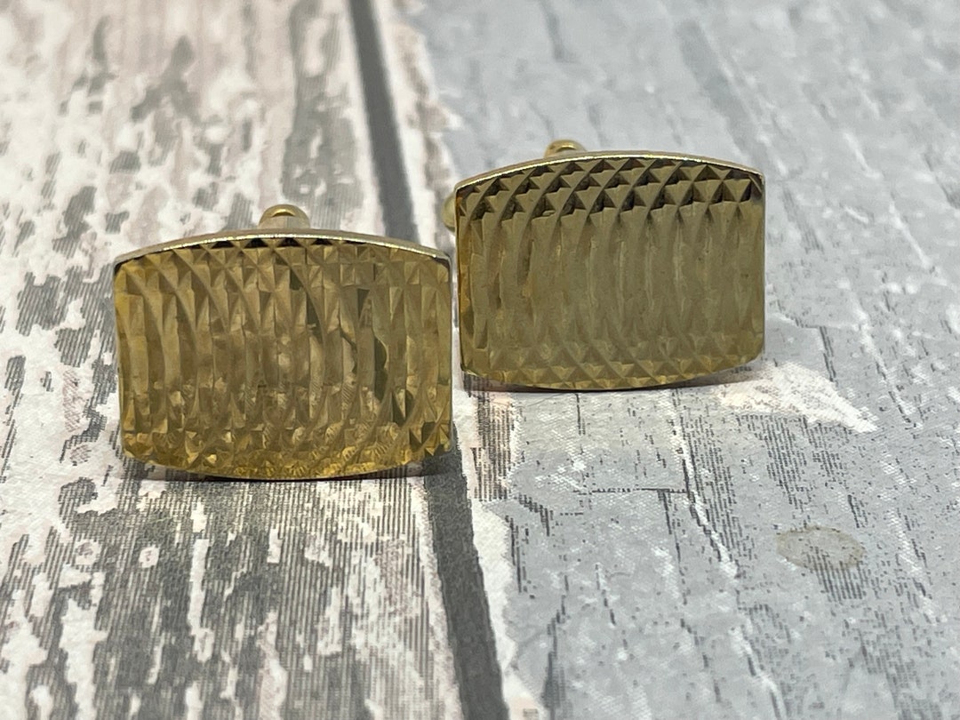 Oblong Gold Tone Machine Engraved Cuff Links - Vintage Jewellery for ...