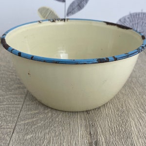 Small Tin Pudding Basin White and Turquoise Blue Enamelled Bowl Rustic ...