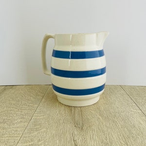 Cornishware Blue and White Stripe Custard Jug Staffordshire Chefware Large Juice Jug Cottage ...