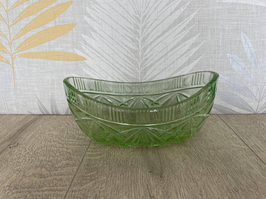Sowerby Glass Durham Suite Green Glass Boat Candy Dish Hobstar Cut ...