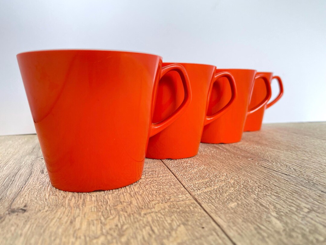 Set of Orange Melaware Cups / Mugs Vintage Plastic Camping Accessories ...