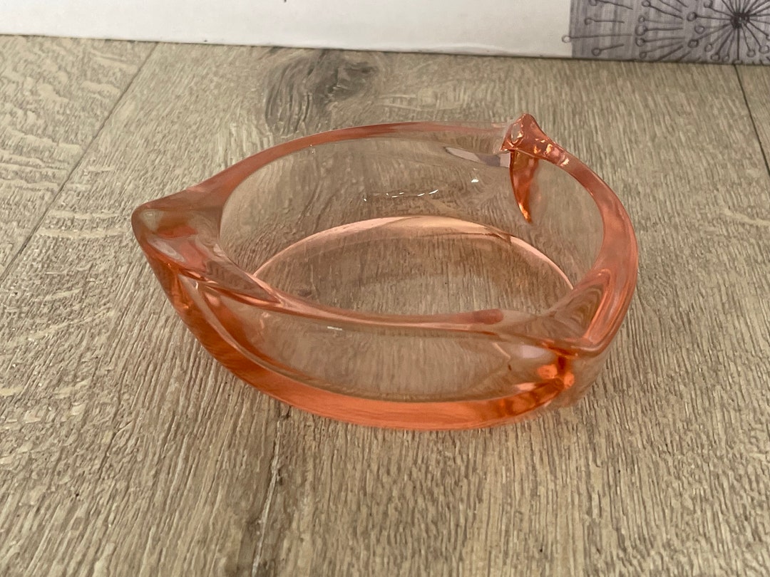 Blush Pink Glass Ashtray in Triangular Shape - Mid Century Modern Glass ...