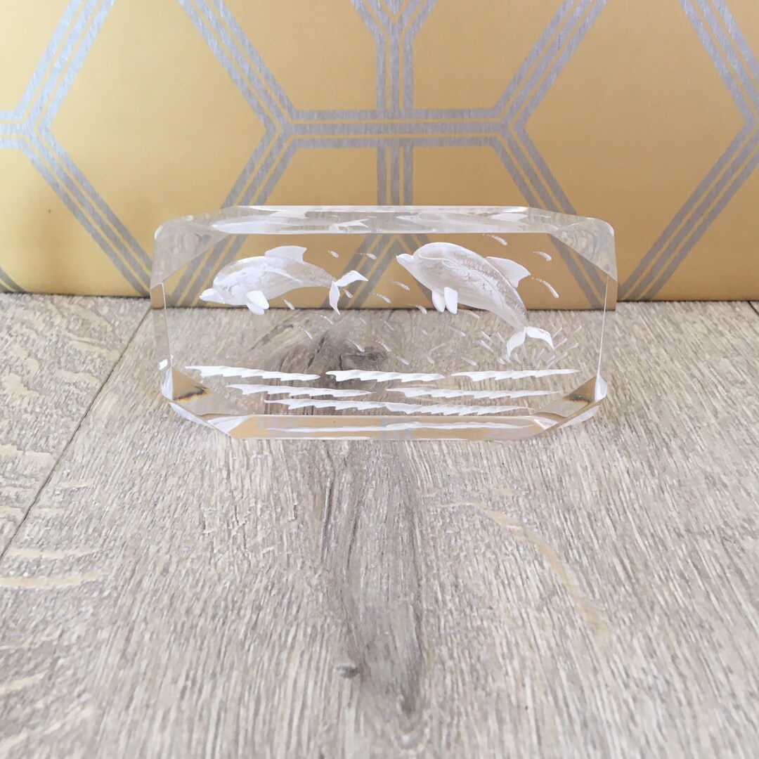Reverse Carved Lucite Paper Weight With Dolphin Design - Etsy