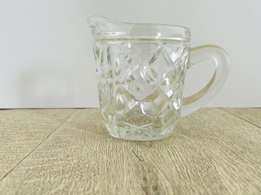 Clear Glass Vintage Milk Jug - Starburst and Diamonds Pattern Glass ...