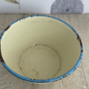 Small Tin Pudding Basin White and Turquoise Blue Enamelled Bowl Rustic ...