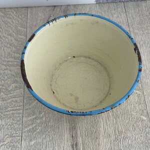 Small Tin Pudding Basin White and Turquoise Blue Enamelled Bowl Rustic ...