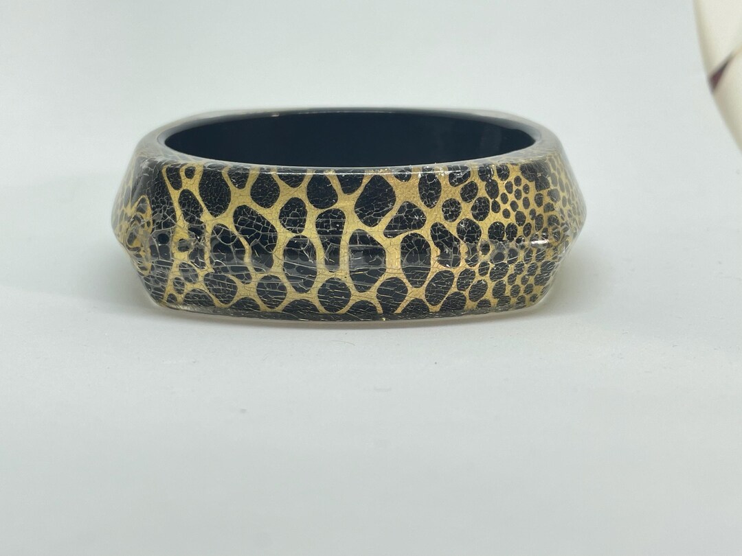 Black and Gold Square Leopard Print Bangle - Etsy
