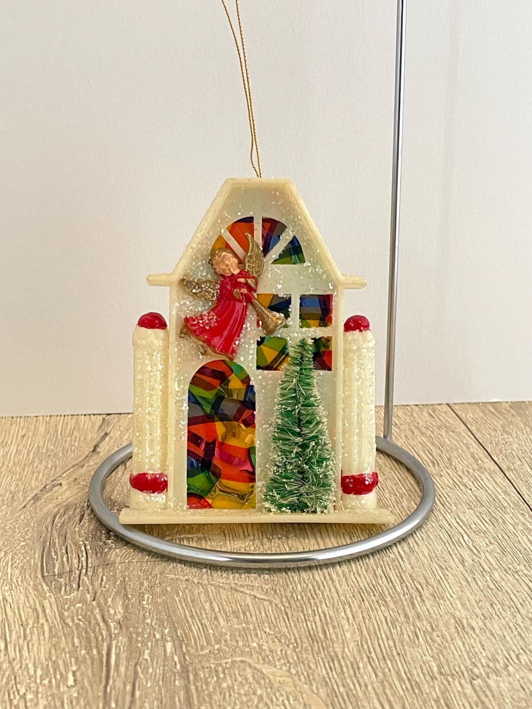 Vintage Stained Glass Window Diorama Bauble With Herald Angel and ...