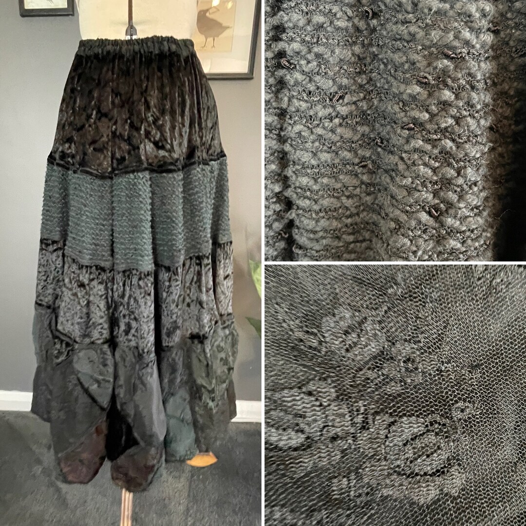 Black Velvet Patchwork Midaxi Length Skirt for Women Dark Romantic ...