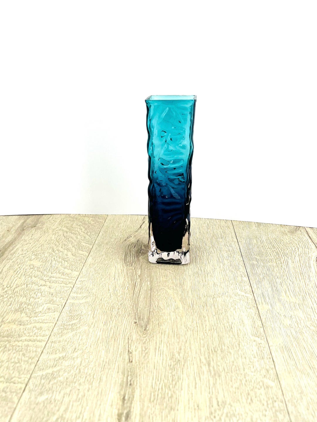 Japanese Tajima Bark Textured Glass Square Vase in Ocean Blue - Etsy