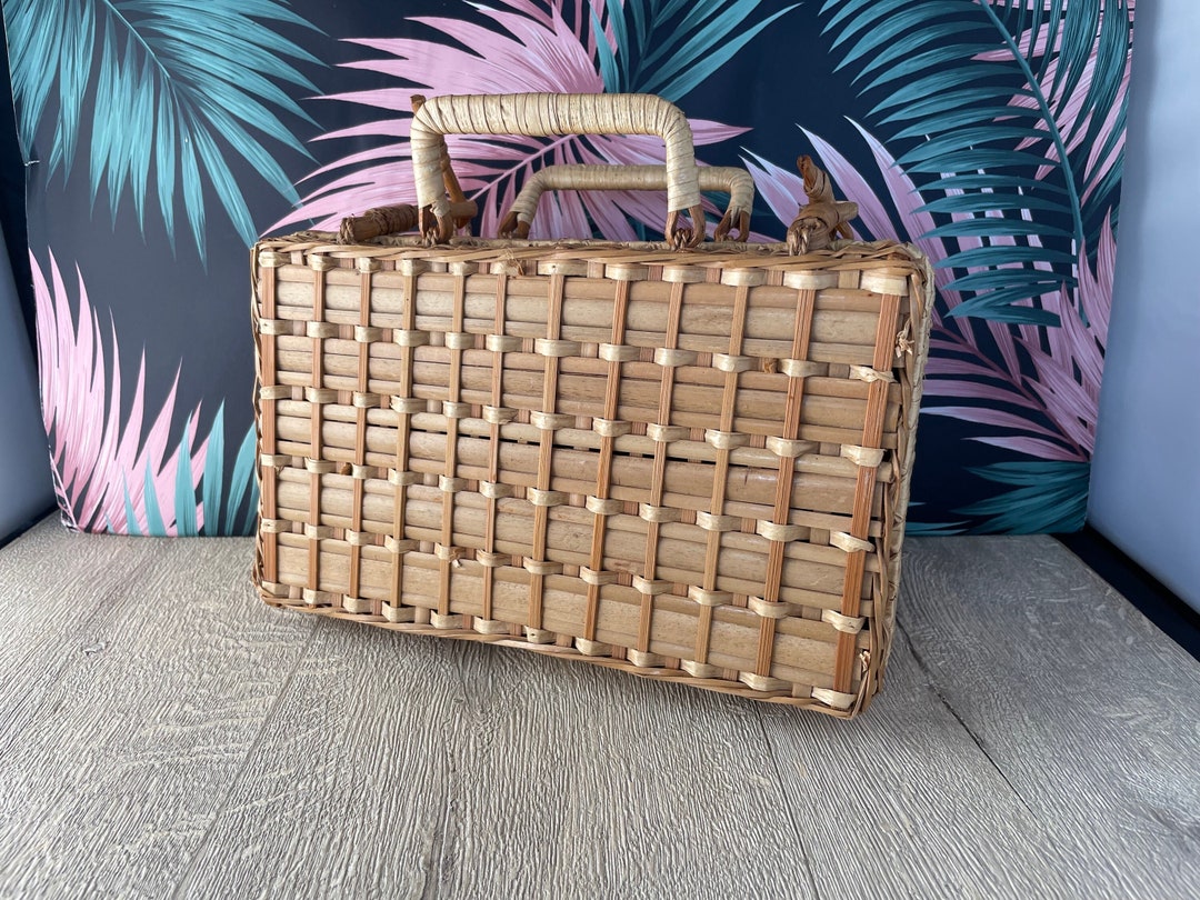 Vintage Wicker Box Bag - Mid Century Era Wicker Purse With Two Handles ...