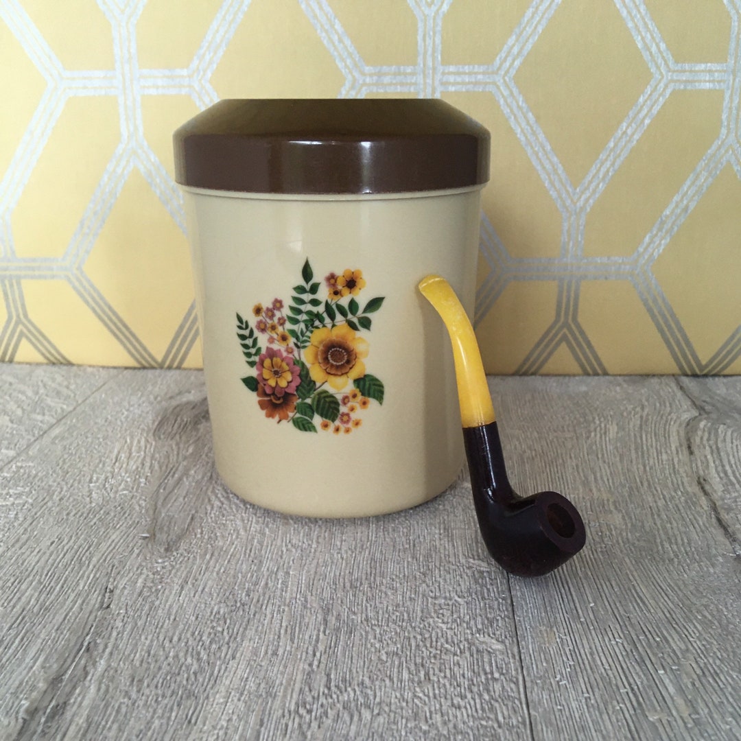 Plastic Tobacco Jar With Small Pipe Retro Tobacciana Floral Pattern ...
