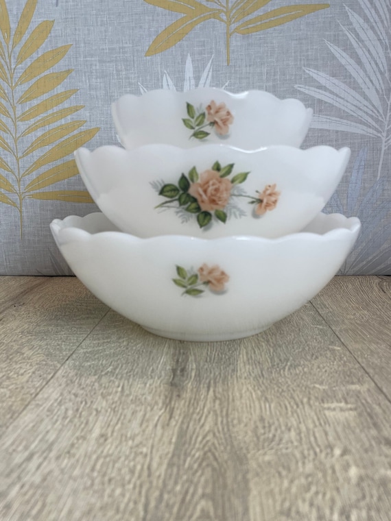 Arcopal Pink Rose Nesting Bowl Set French Pyrex Style Petal - Etsy