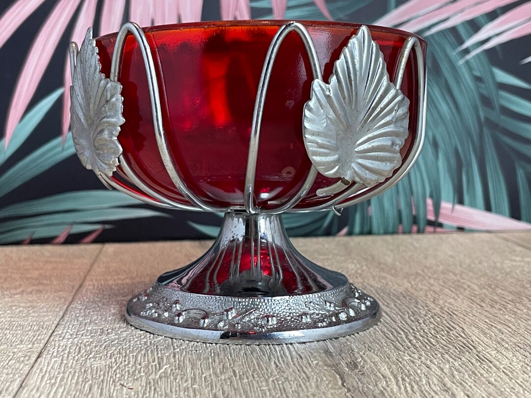 Vintage Ivy Leaf Sugar Bowl With Ruby Red Glass Insert - Etsy
