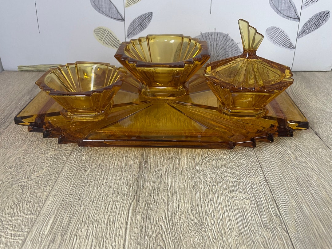 Vintage Amber Glass Dressing Table Set: Bagley Bedford Range - Etsy