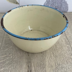 Small Tin Pudding Basin White and Turquoise Blue Enamelled Bowl Rustic ...