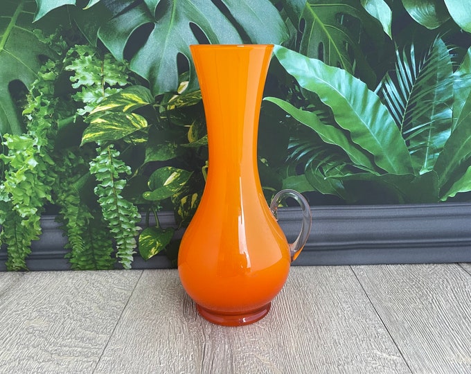 Tangerine Orange Glass Vase 1960s Murano Style Glass Vase With Single ...