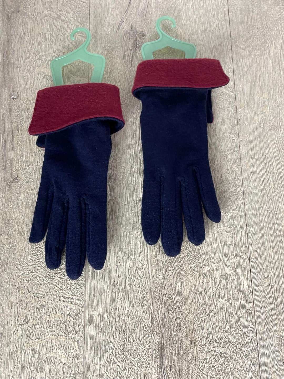 Navy Blue and Burgundy Gauntlet Gloves for Women Wrist Length Gloved ...