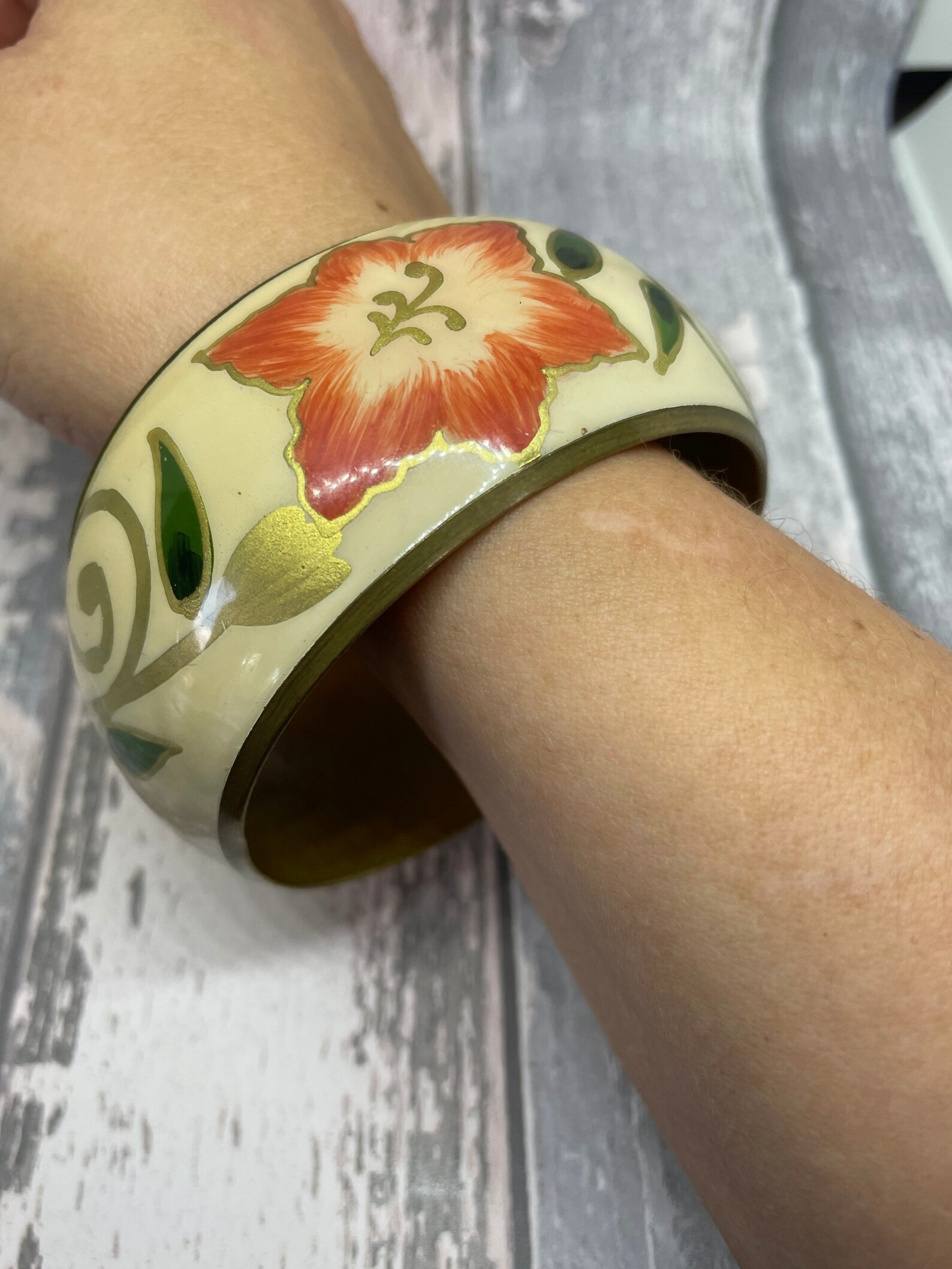 Wide Brass Lily Bangle Metal With Flower Pattern Bangle - Etsy