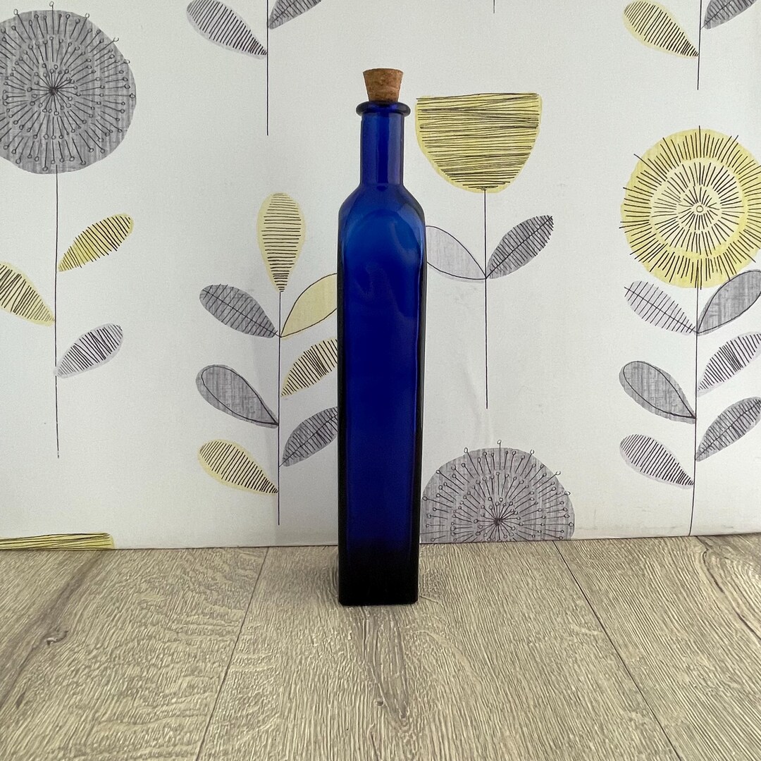 Vintage Cobalt Blue Mid Sized Square Glass Bottle and Cork - Etsy