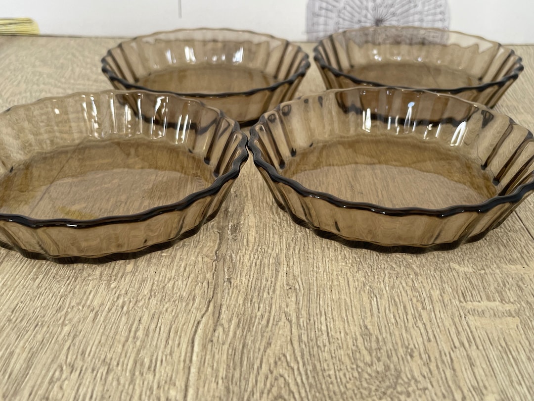 Arcopal Smoked Glass Mini Flan Dishes - Set of Four Grey Brown Induvial ...