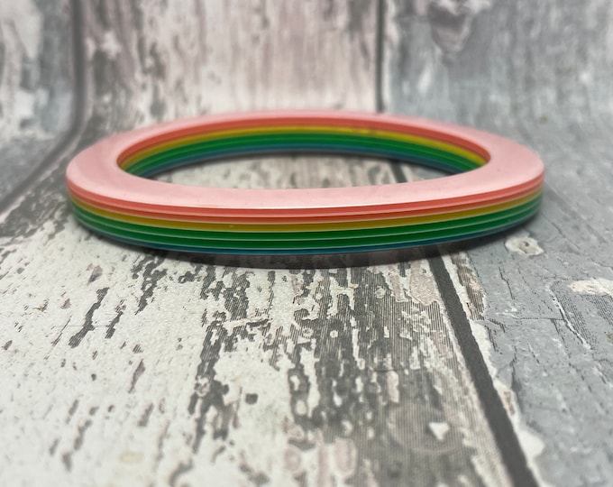 Vintage Laminated Stripe Rainbow Bangle for Women - Pastel Rainbow ...
