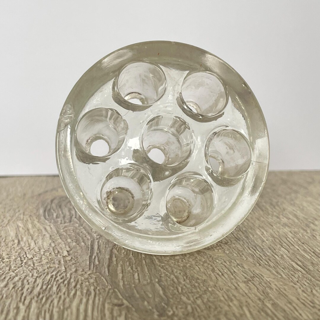 Vintage Small Clear Glass Flower Frog With Seven Holes and Flat Base - Etsy
