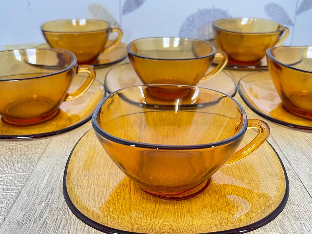 Amber Yellow French Glass Coffee Set Vintage Vereco 12 Piece Glass ...