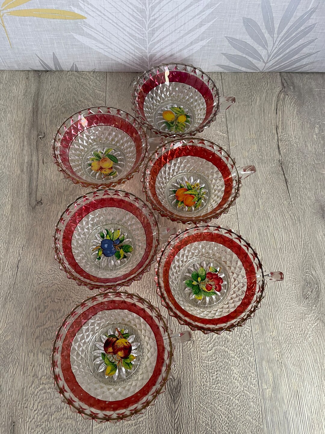 Pyramid Cut Glass Fruit Dish Set Vintage Dishes With Fruit Motif ...