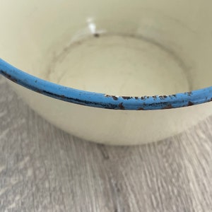 Small Tin Pudding Basin White and Turquoise Blue Enamelled Bowl Rustic ...