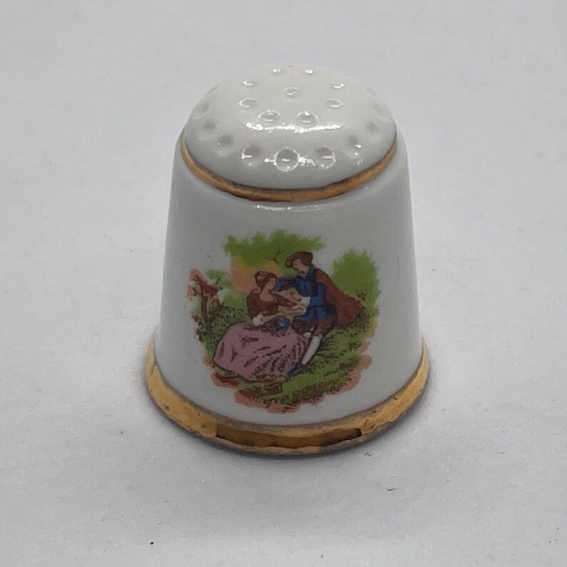 Collectable China Thimble With Victorian Style Figures, Vintage ...