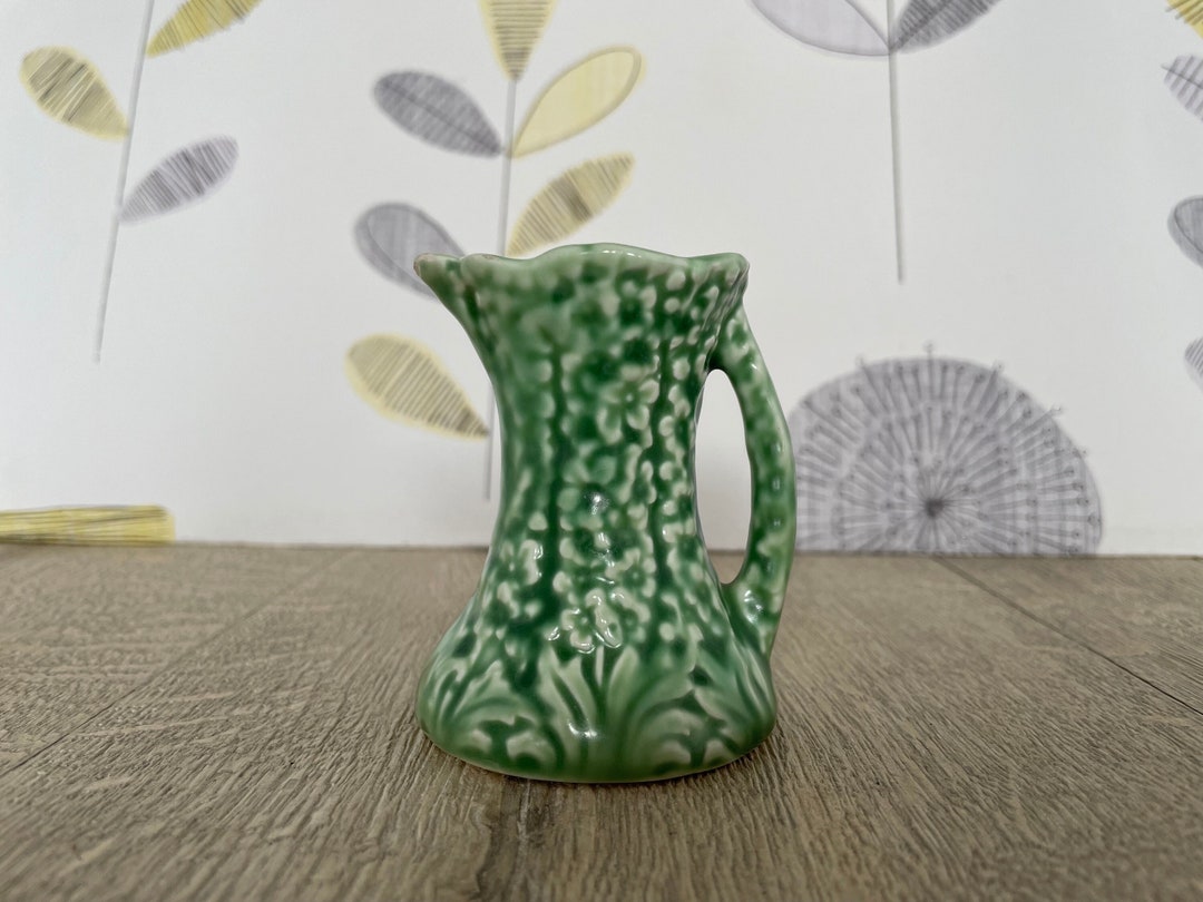 Small Falcon Ware Posy Vase in Green Mini Jug Shaped Vase With Embossed ...