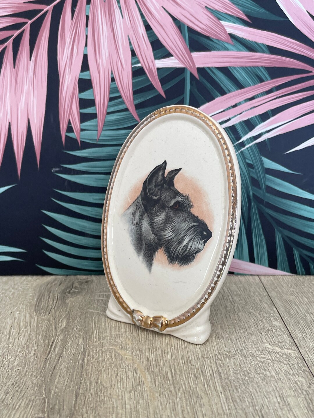 Small Ceramic Plaque With Grey Schnauzer Dog Picture - Vintage Dog ...