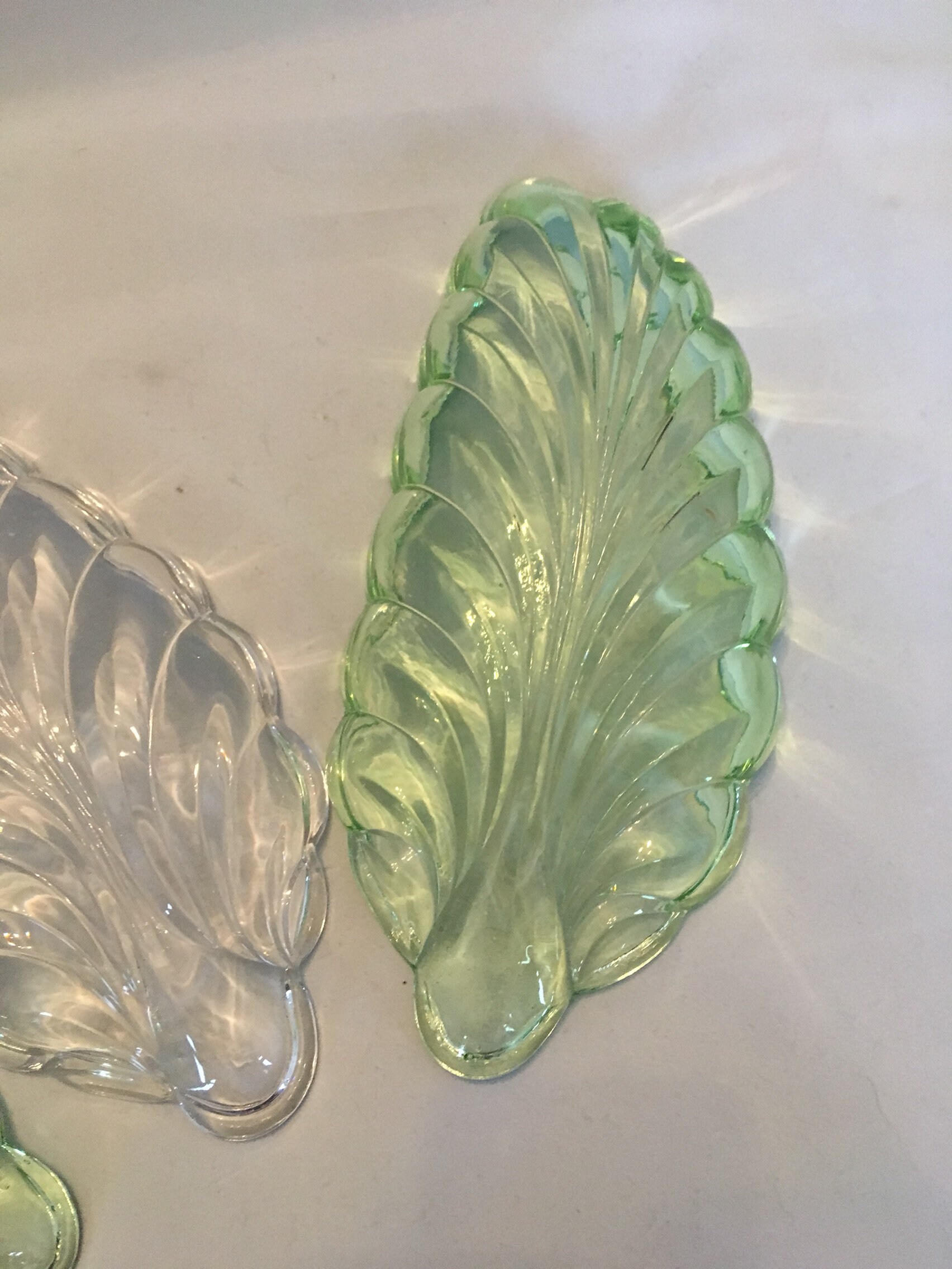 Bagley Green or Clear Glass Leaf Shaped Cucumber Dish Small - Etsy UK