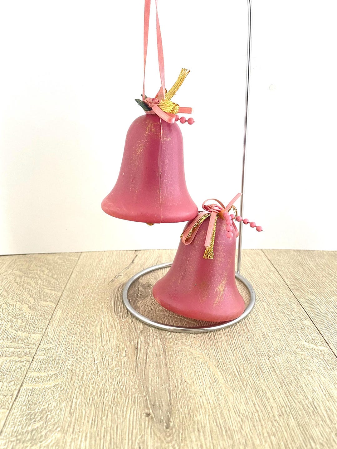 Dusky Pink Christmas Bell Decorations - Vintage Plastic Baubles - Etsy
