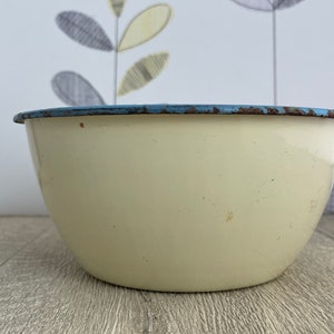Small Tin Pudding Basin White and Turquoise Blue Enamelled Bowl Rustic ...