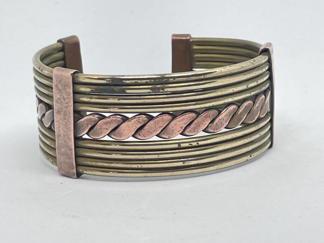 Copper and Brass Curb Chain Effect Cuff Bangle - Etsy