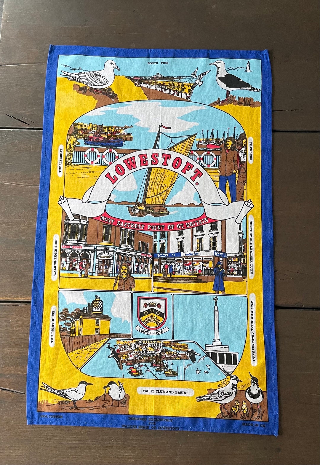 Retro Tea Towel With Lowestoft Landmarks Print Souvenir From Lowestoft ...