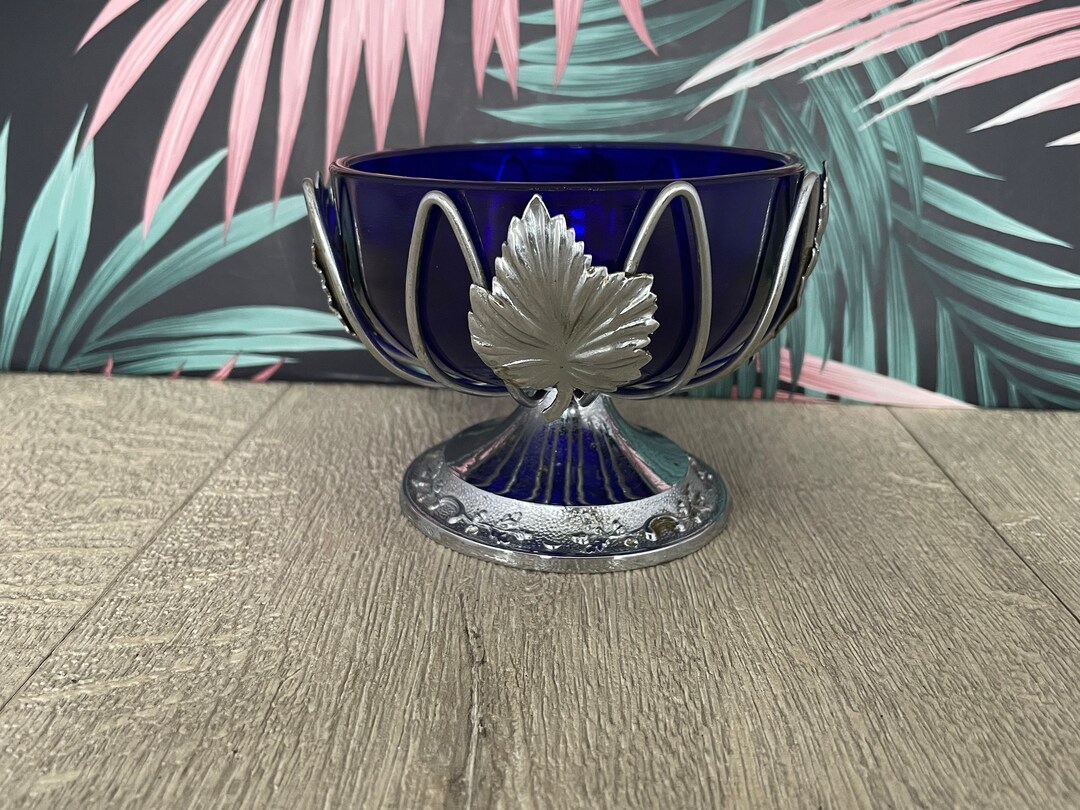 Ivy Leaf Sugar Bowl With Bristol Blue Glass Insert Bowl Vintage Sugar ...