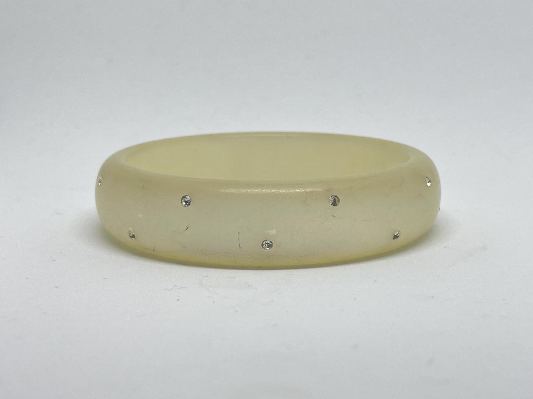 Pearl White Diamante Studded Vintage Plastic Bangle - Midi Bangle for ...
